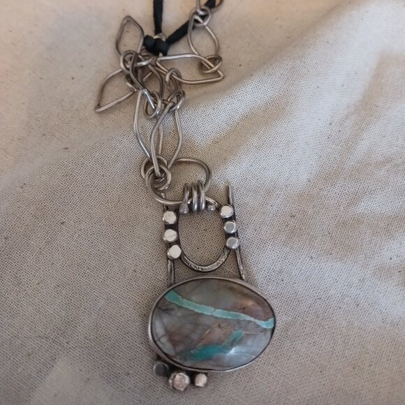 Jewelry | Tanblue Stone Silverleather Ooak Necklace | Poshmark